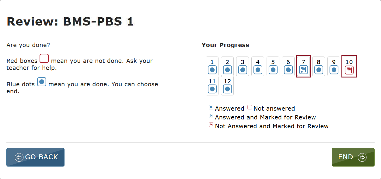 How do students end a test?